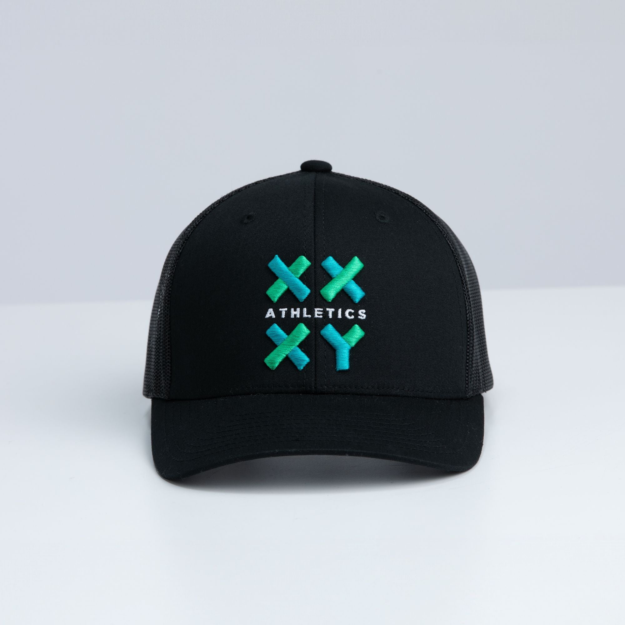 Logo Trucker Cap: Black with Color Logo | XX-XY Athletics